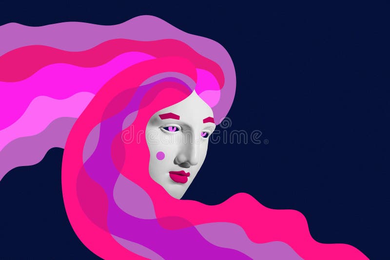 Collage with Plaster Antique Sculpture of Human Face in a Pop Art Style ...