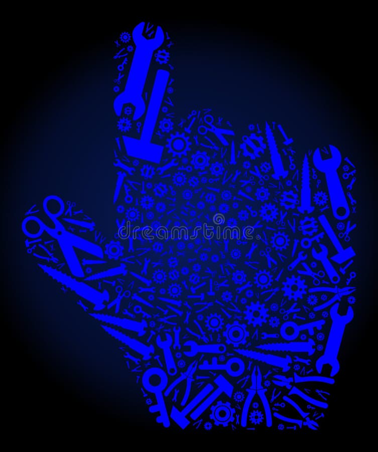 Collage Pointer Finger of Industrial Tools in Blue Colors Stock Vector ...