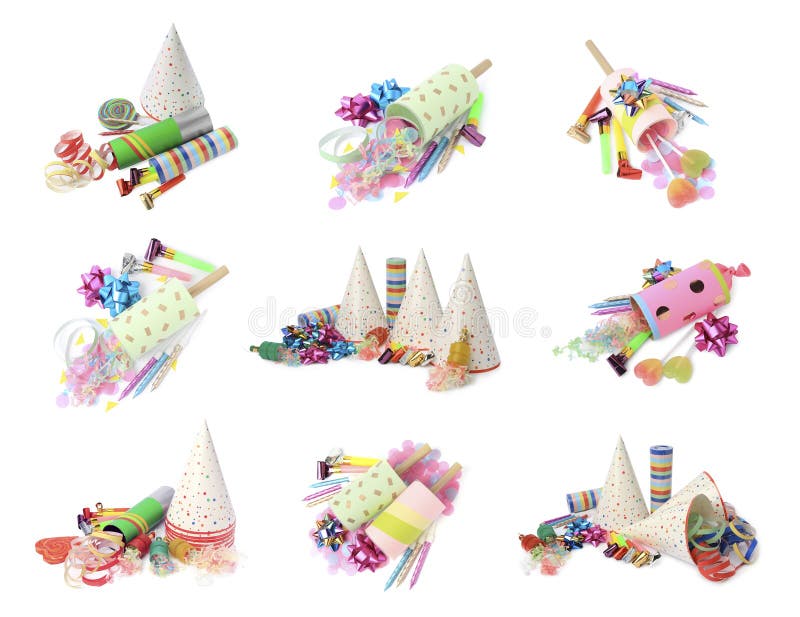 Collage with Poppers and Other Party Items Isolated Stock Photo - Image ...