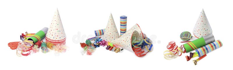 Collage with Poppers and Other Party Items Isolated on White Stock ...