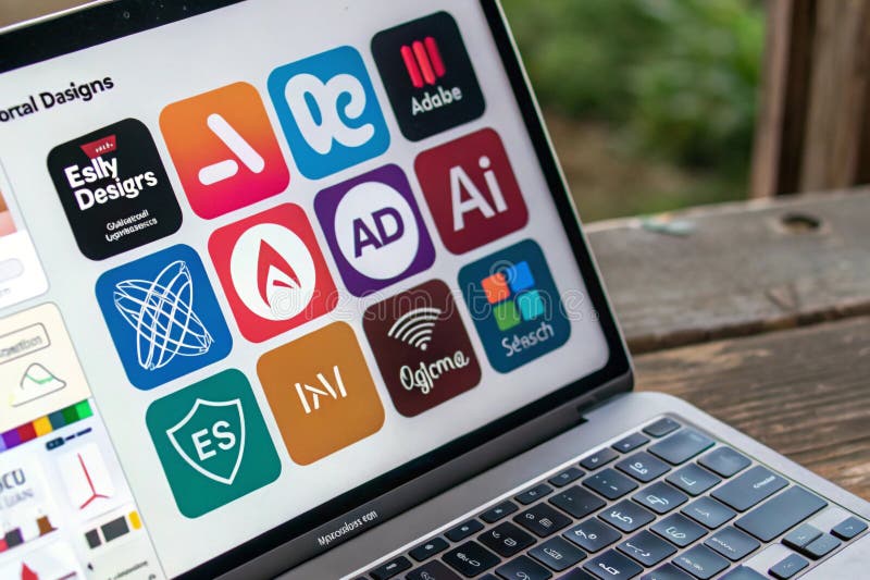 A Collage of Popular Design Software Icons Stock Illustration ...