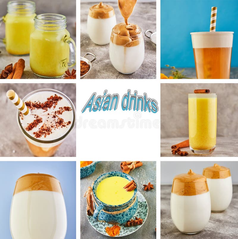 Collage of Popular Exotic Asian Drinks. Copy Space Stock Image - Image ...