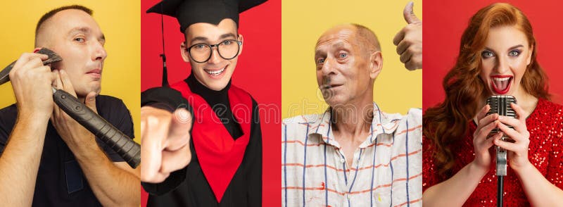 Collage of Portrait of Different People, Firefighter, Student, Painter ...