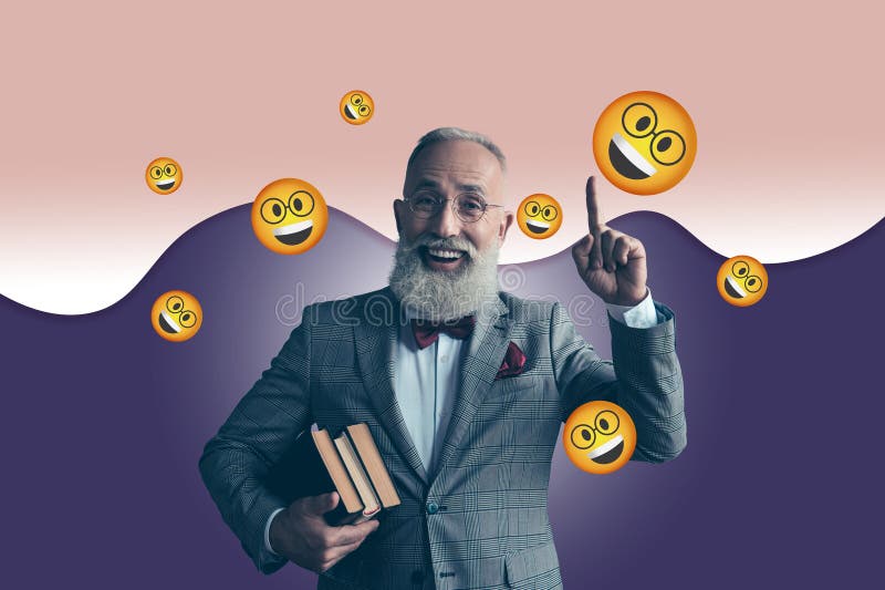 Collage Portrait Mature Elder Smart Man Find Solution Idea Think ...