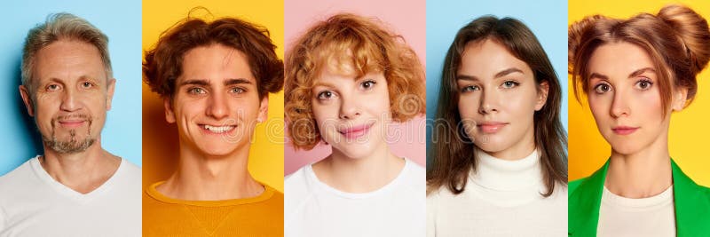 Collage. Portraits of Different People, Men and Women of Different Age ...