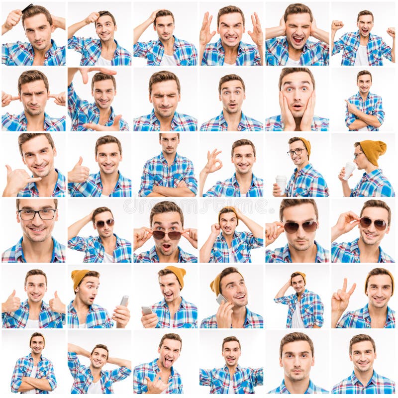 Collage of Portraits of a Guy Expressing Different Emotions Stock Image ...