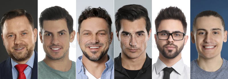 Collage with Portraits of Handsome Men on Different Color Backgrounds ...