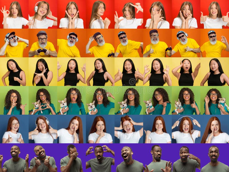 Collage Of Portraits Of Multiethnic Mixed Age Group Of People Forming