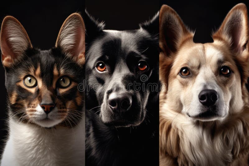 Collage from Portraits of Two Cute Dogs and Beautiful Cat. Generative ...