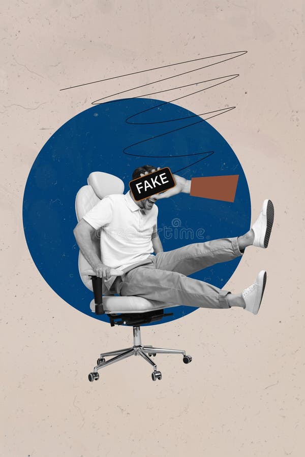 Collage Poster of Person Hide Behind Smart Gadget with Fake Statement ...