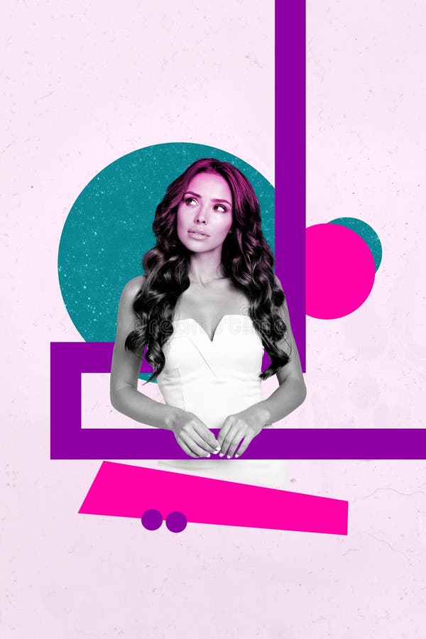 Collage Poster of Person Think Look on Pink Background with Different ...