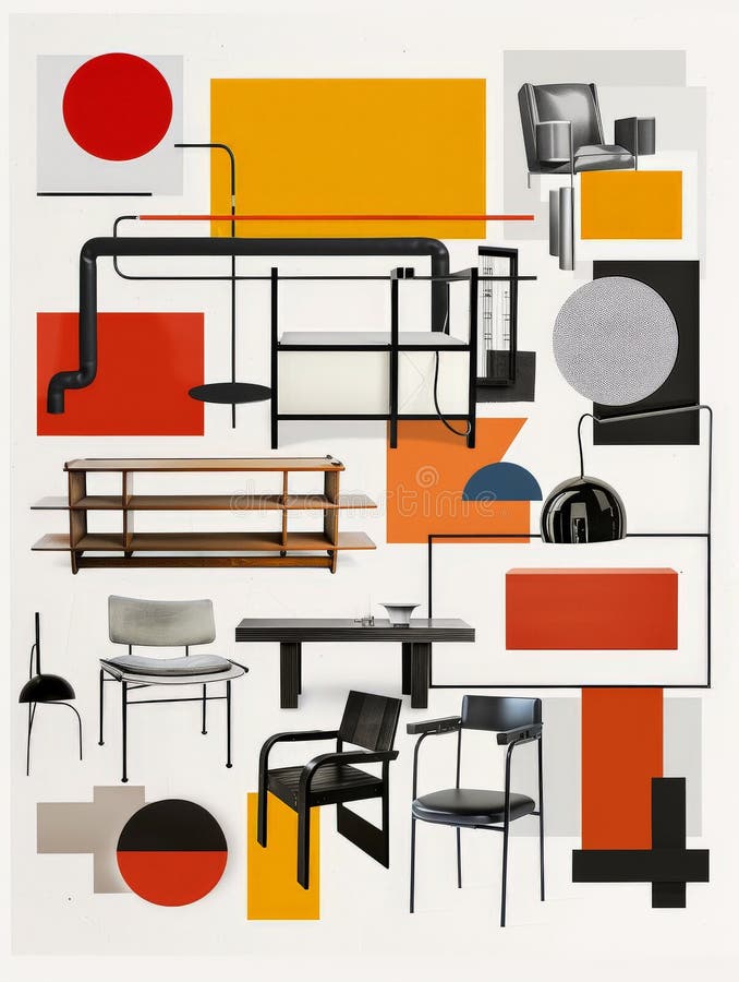 This Collage Presents an Array of Bauhaus Design Elements, Featuring ...