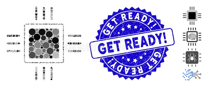 Collage Processor Icon with Grunge Get Ready! Seal Stock Vector ...
