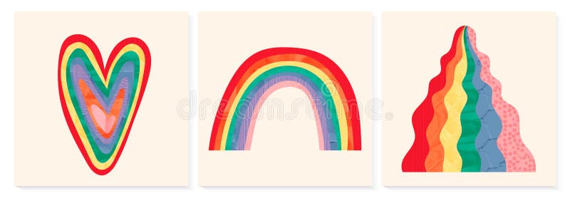 Collage Rainbow Vector Poster Design Set. Abstract and Positive ...