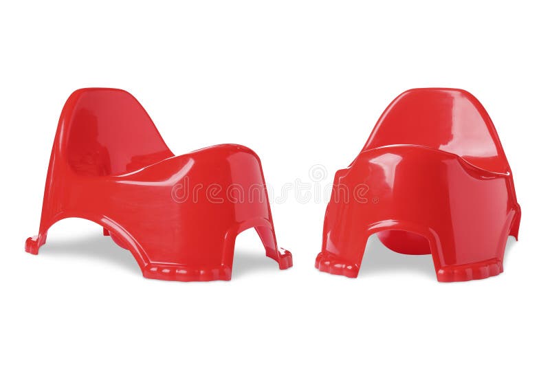 Collage with Red Baby Potty Isolated on White, Different Sides Stock ...