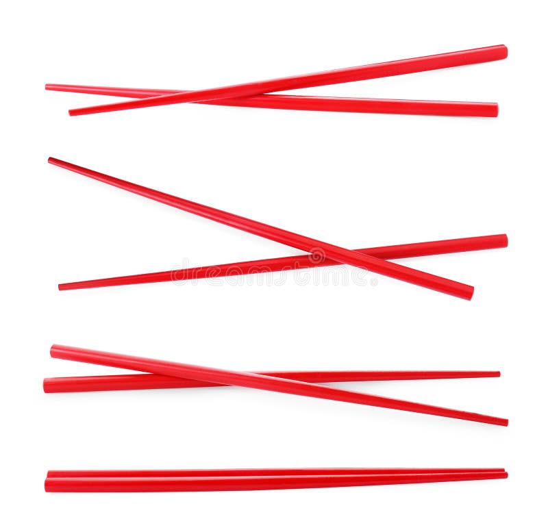 Collage with Red Chopsticks Isolated on White Stock Photo - Image of ...