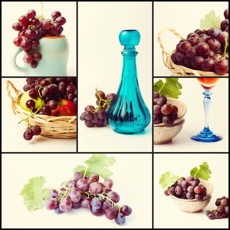Collage with red grapes stock image. Image of pitcher - 30397819
