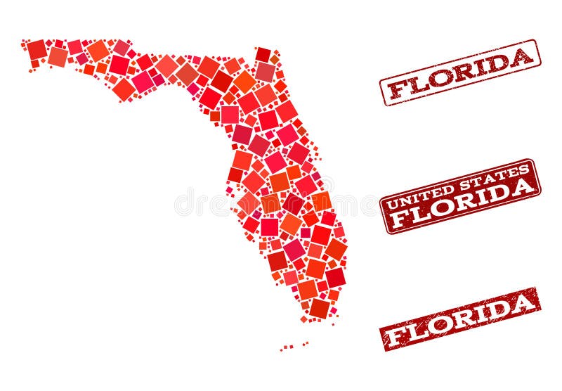 Mosaic Map of Florida State and Textured School Seal Composition Stock ...