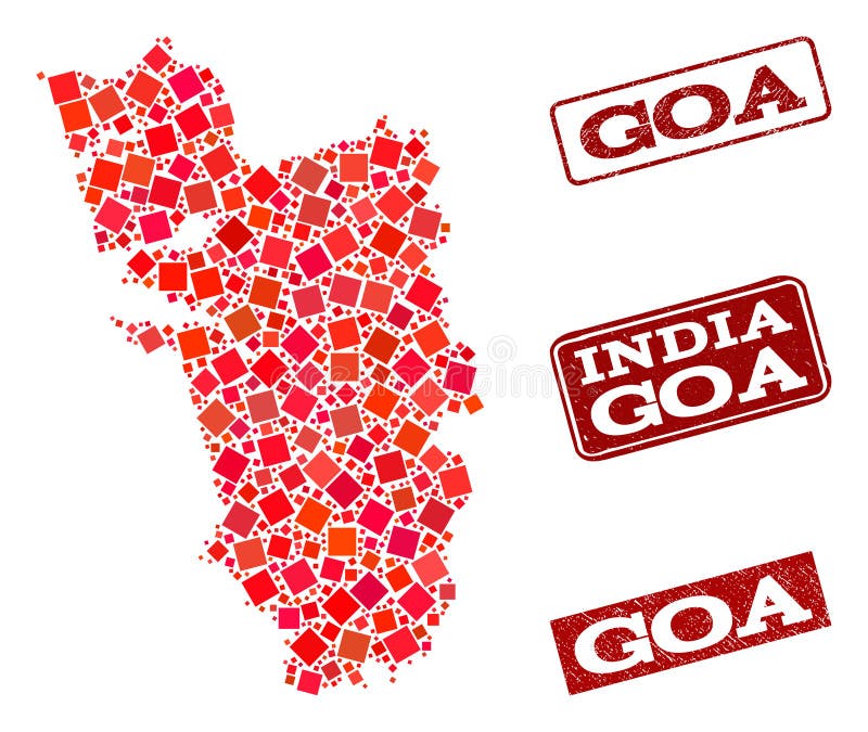 Mosaic Map of Goa State and Distress School Stamp Collage Stock Vector ...