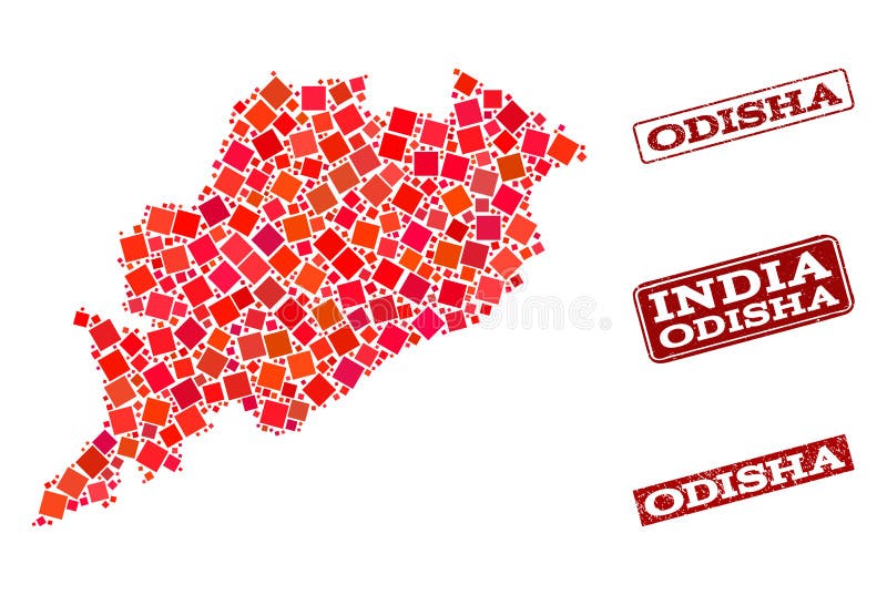 Mosaic Map of Odisha State and Distress School Seal Composition Stock ...