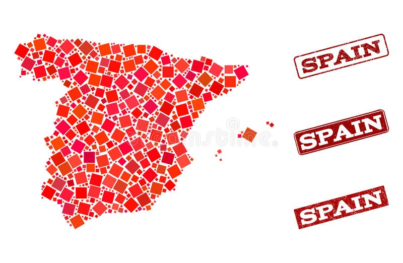 Mosaic Map of Spain and Scratched School Seal Collage Stock Vector ...