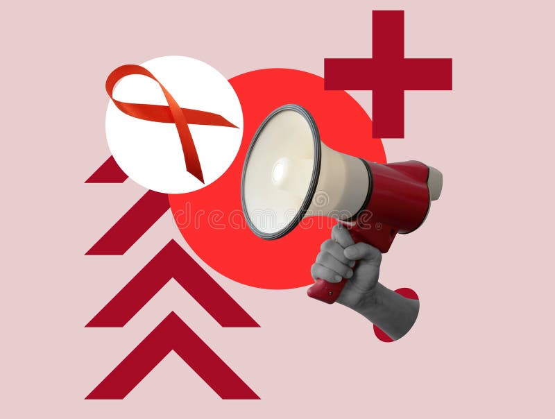 Collage with Red Ribbon and Megaphone. HIV AIDS Awareness Concept ... Collage with Red Ribbon and Megaphone. HIV AIDS Awareness Concept ...