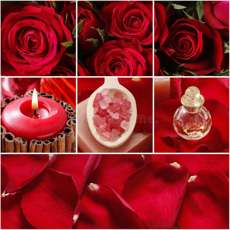 Collage with Red Roses and Cosmetics Stock Image - Image of beautiful ...