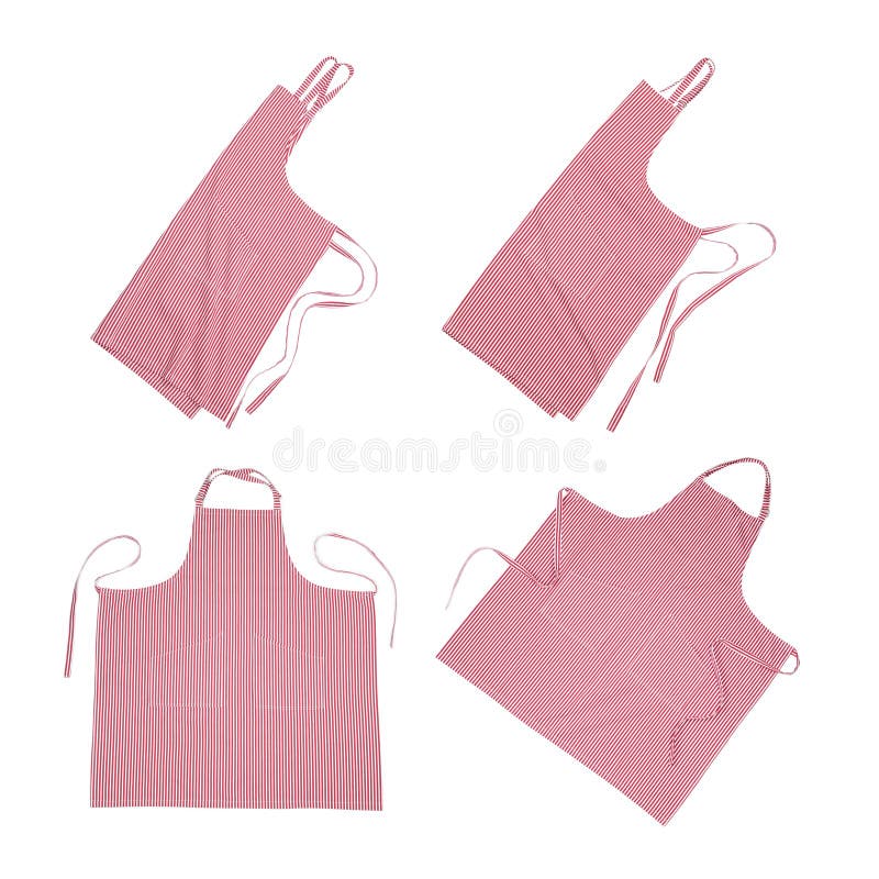 Collage with Red Striped Apron on White Background, Top View Stock ...