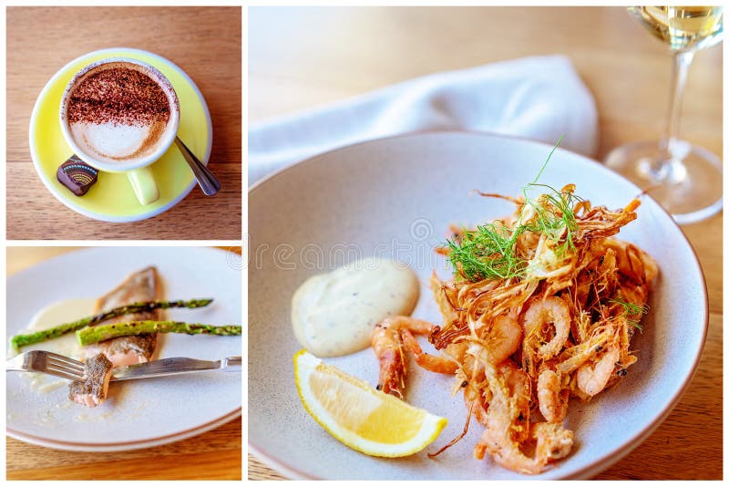 Collage of a Restaurant Meal Stock Photo - Image of elegant, fried ...