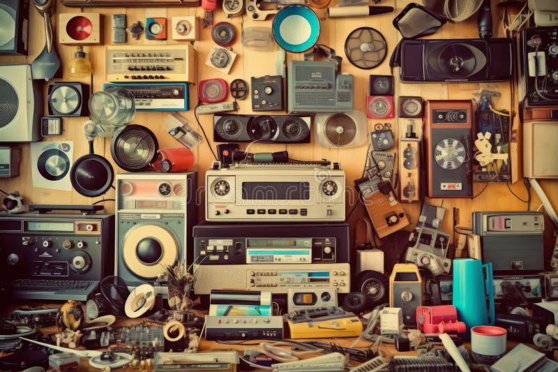 A Collage of Retro Objects Such As Cassette Tapes, Floppy Disks, and ...