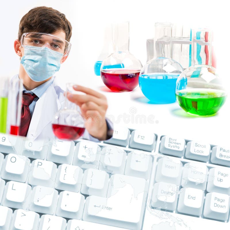 Collage with Scientist in Laboratory Stock Photo - Image of building ...