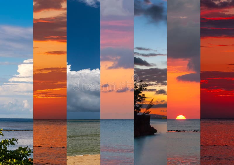 Collage of Sea Shots in Sunset Time Stock Photo - Image of beach, ocean ...