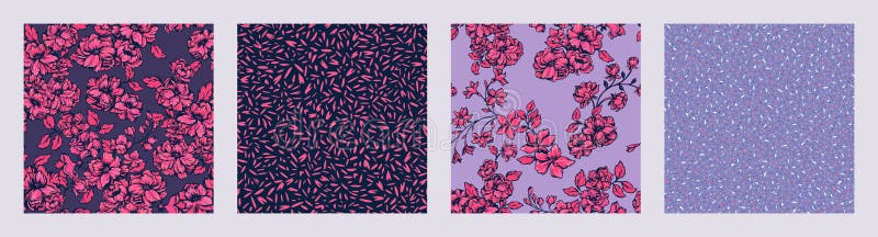 Collage of Seamless Patterns with Flowers, Abstract Texture Print ...