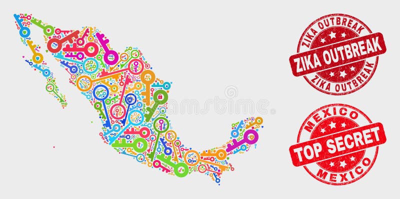 Collage of Security Mexico Map and Scratched Zika Outbreak Stamp Vektor ...