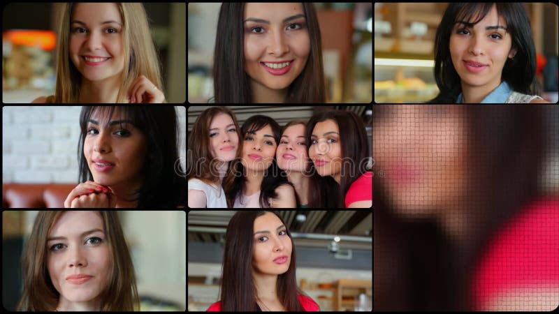Collage with Separate and Grouped Four Girls Stock Video - Video of ...
