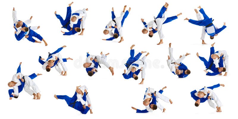 Collage. Set Made of Studio Shots of Two Men, Professional Judo ...