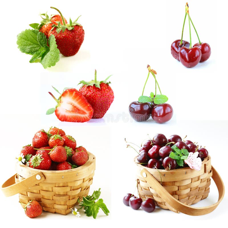 Collage, Set Strawberry and Cherry Stock Photo - Image of orange, fruit ...