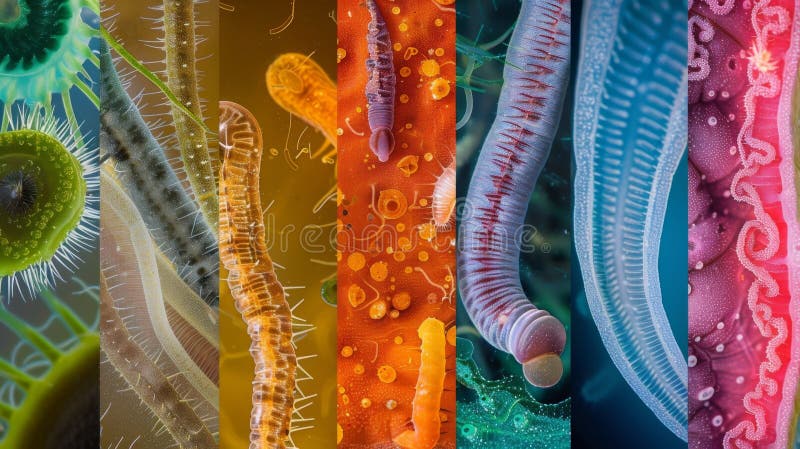 A Collage of Several Different Nematodes Each with Varying Sizes Shapes ...