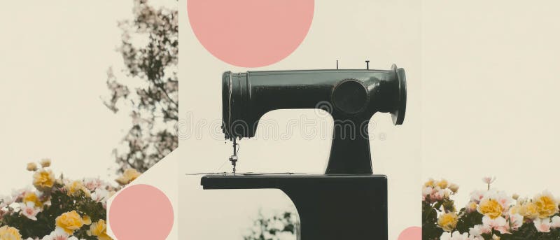 Collage of Sewing Machine Amid Floral Patterns and Geometric Shapes in ...