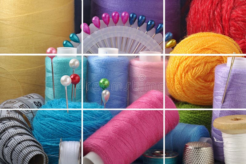 Collage of Sewing Threads in Different Colors Stock Image - Image of ...