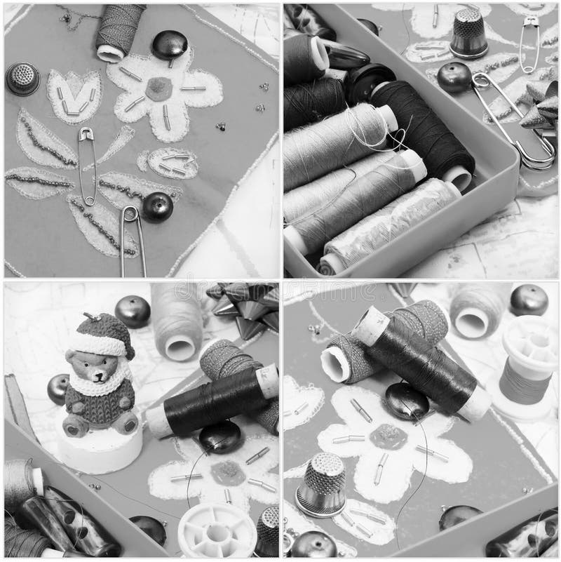 Collage with sewing tools stock image. Image of work - 37869829