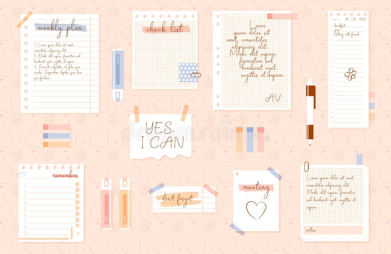 Collage Sheet of Notepad, Sticky Memos, Torn Paper. Vector Elements in ...