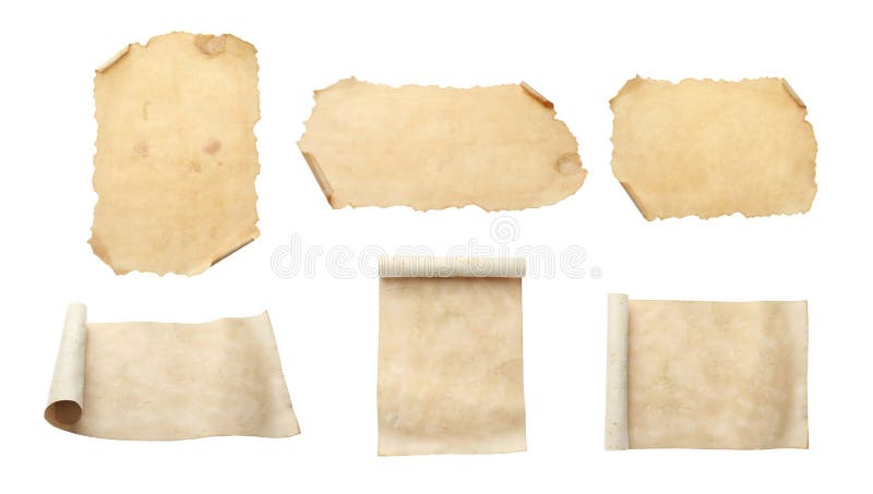 Collage Sheets Old Parchment Paper Isolated White Top View Stock Photos ...
