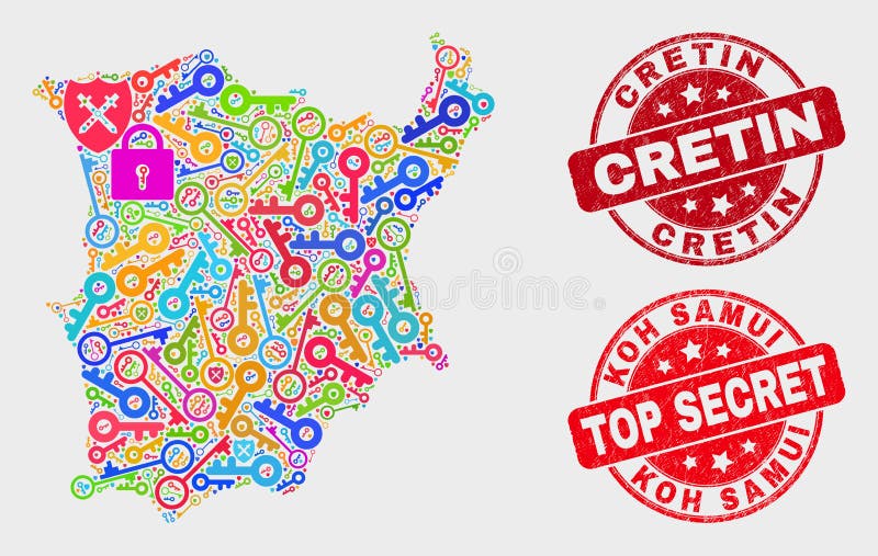 Collage of Shield Koh Samui Map Und Distress Cretin Seal Vektor ...