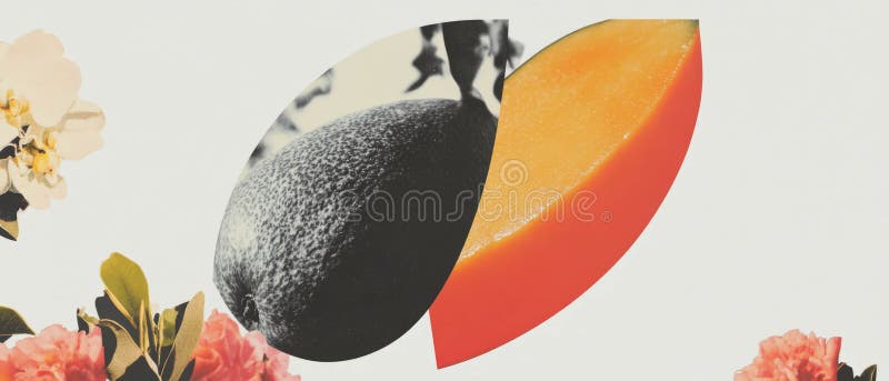 Minimalist Collage Featuring Geometric Shapes and a Slice of Mango with ...