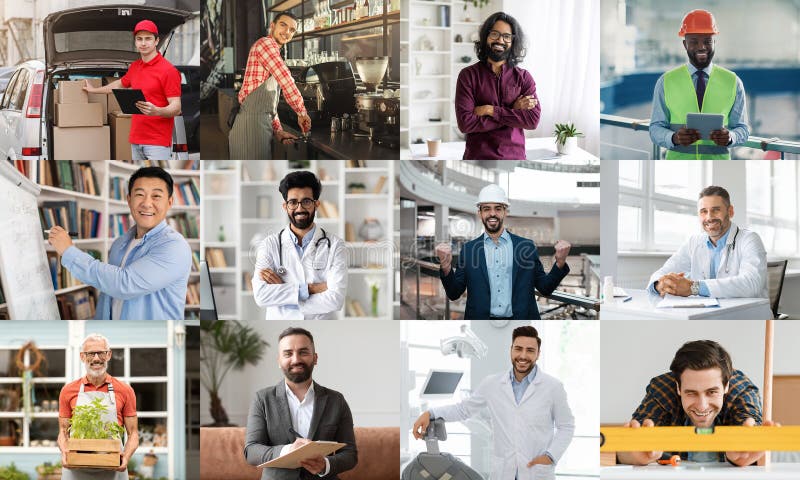 Diverse Group of Professionals in Various Work Settings Stock Photo ...
