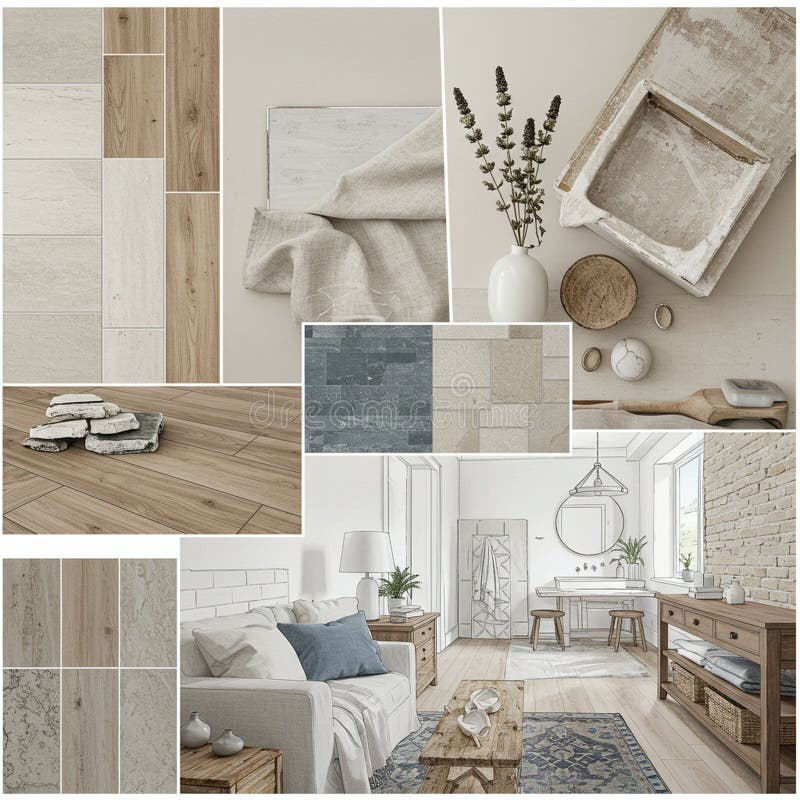 A Collage Showcasing Interior Design Elements with a Focus on Natural ...