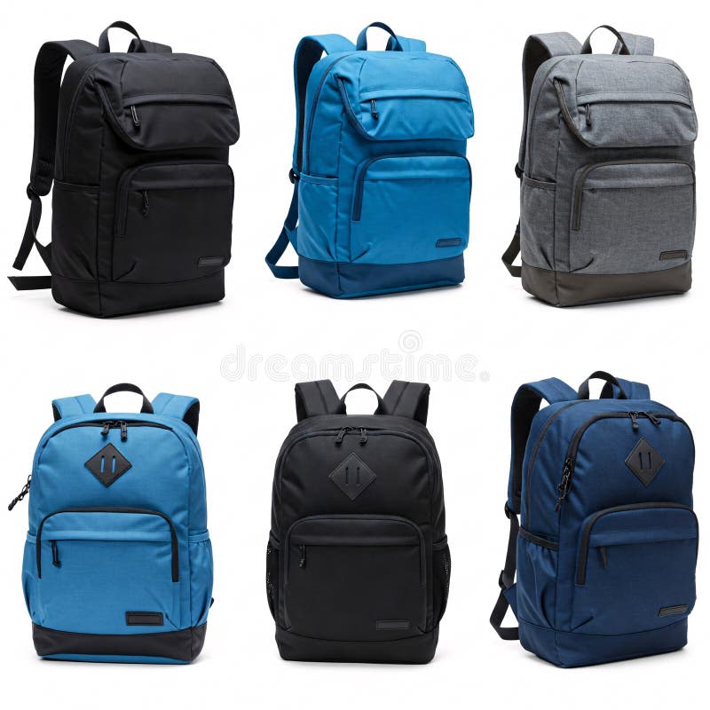 A Collage Showcasing Various Backpack Models in Black and Blue Colors ...
