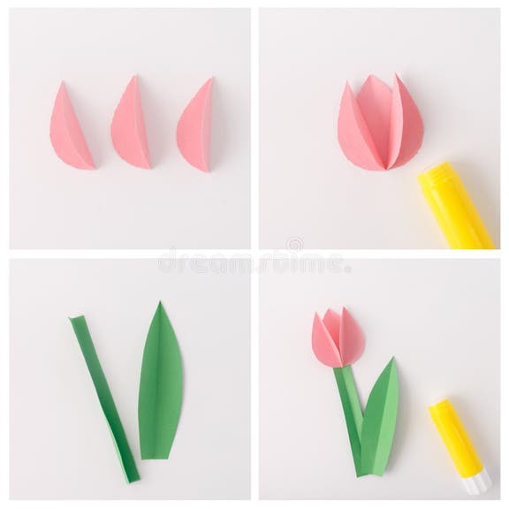 Collage Showing the Step-by-step Process of Making Paper Tulips ...