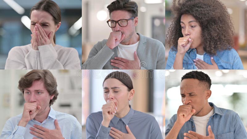Collage of Sick People Coughing, Fever Stock Image - Image of busy ...